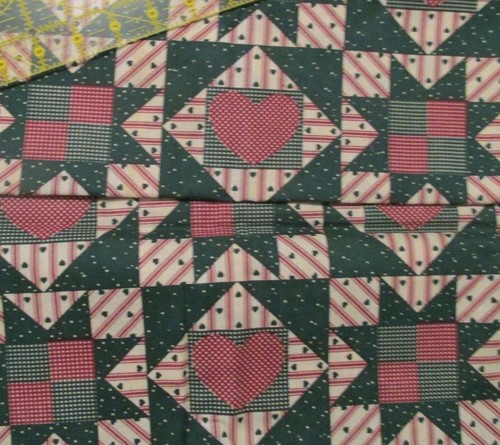 Vtg 80s cotton fabric CHEATER print green burgundy heart print light ...