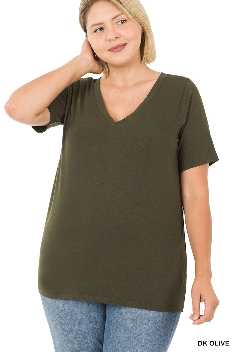 1X 2X 3X Women V-Neck T-Shirt Short Sleeve Soft Stretch Basic Tee Plus ...