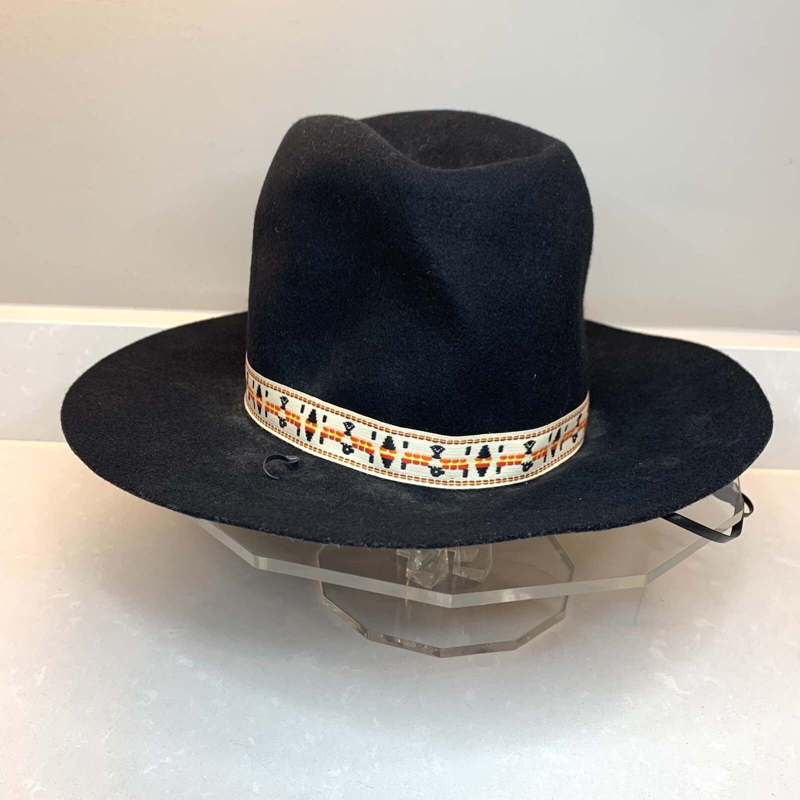 Indian Joe Black Dome Hat Aztec Pattern USED - Gem