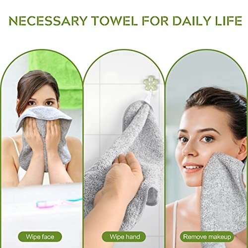 6 Pack Bamboo Towels Reusable Absorbent Washcloths Face Cloth, 12x12 ...