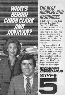 1981 WTVF NASHVILLE,TENNESSEE TV NEWS AD ~ JAN RYAN & CHRIS CLARK ...