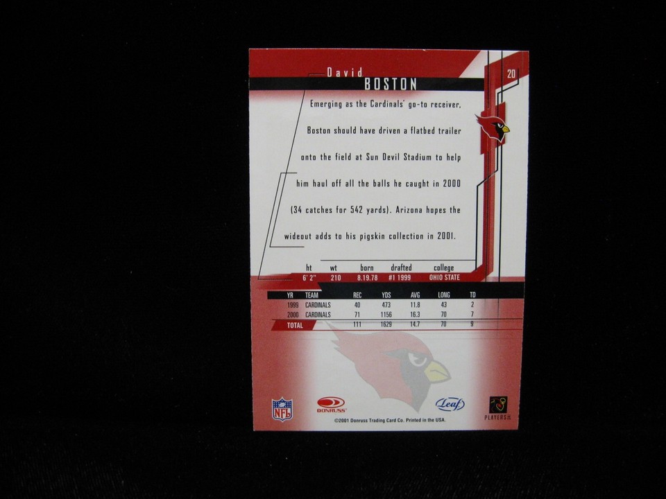 2001 David Boston Arizona Cardinals Rookies & Stars Leaf #20 | eBay