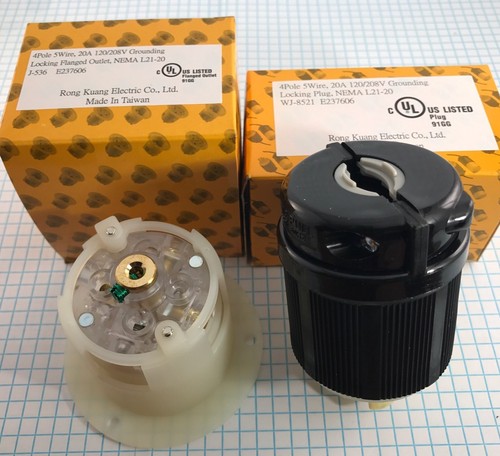 NEMA L21-20 male plug and Flanged Outlet, 4 Pole, 5 Wire, 20A 208V, UL ...