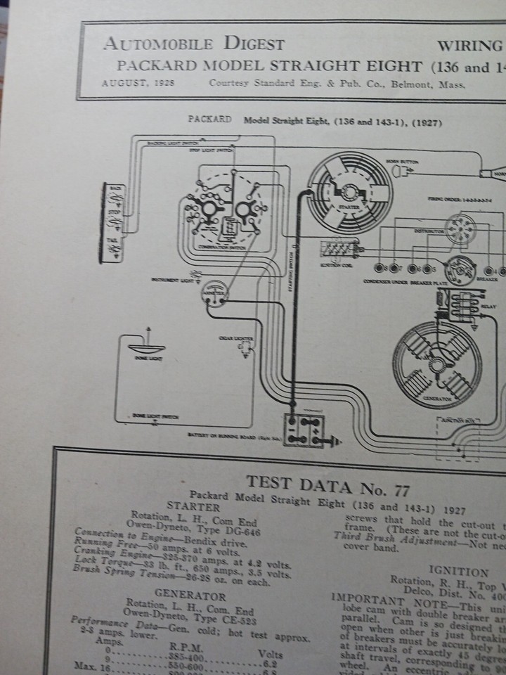 1928 Print Ad Wiring Diagram For 1927 Packard Strait 8 Model 136 & 143 ...