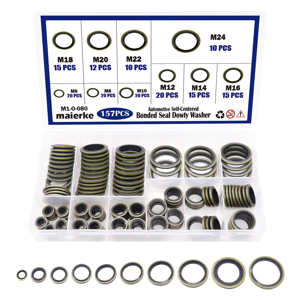 157PCS Automotive Self-Centered Bonded Seal Dowty Washer Assortment Kit ...