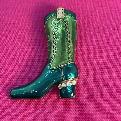 Cowboy Boot Brooch Green Enamel Rhinestones Texas Western Country | eBay