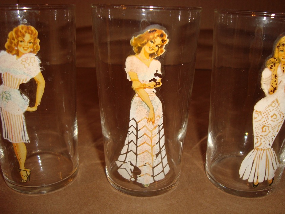 5 VINTAGE 1940'S PINUP GIRL PEEK-A-BOO NUDE RISQUE DRINKING GLASSES ...