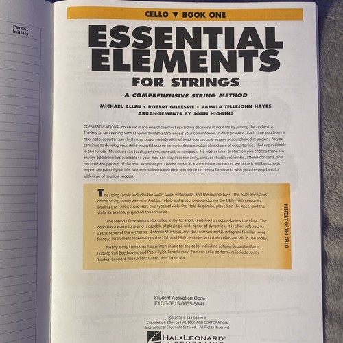 Essential Elements 2000 for Strings Cello Practice Book 1 and 2 CD Hal ...