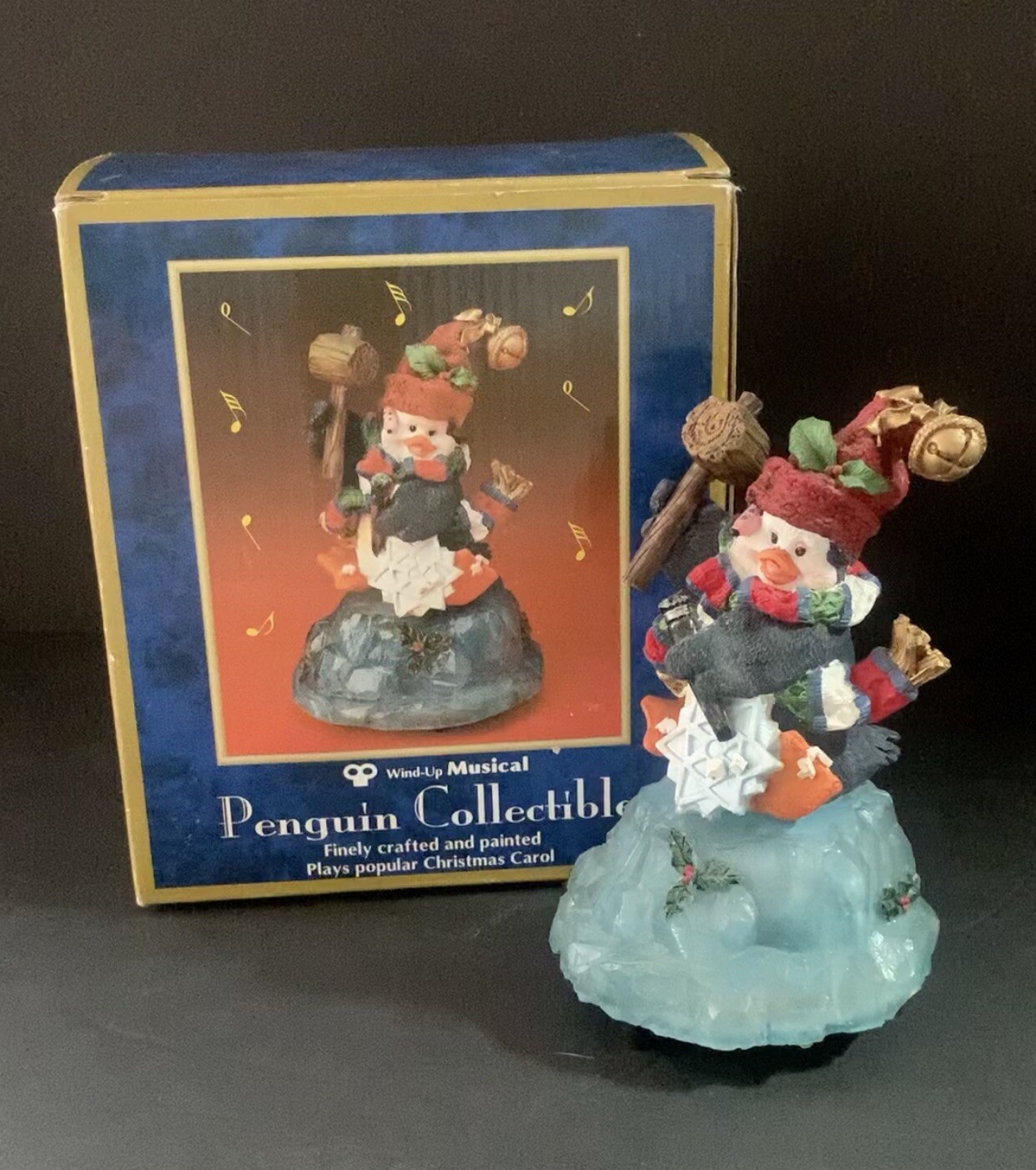 VTG Christmas Penguin Wind-Up Music Box Jingle Bells Song Resin 5 ...