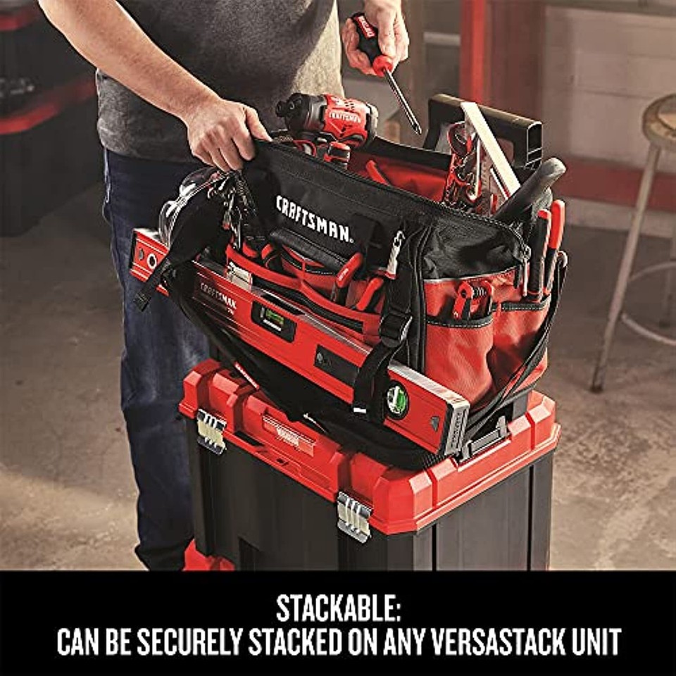 CRAFTSMAN VERSASTACK Zippered Tool Bag, 31 Pocket Organizer, Heavy Duty ...