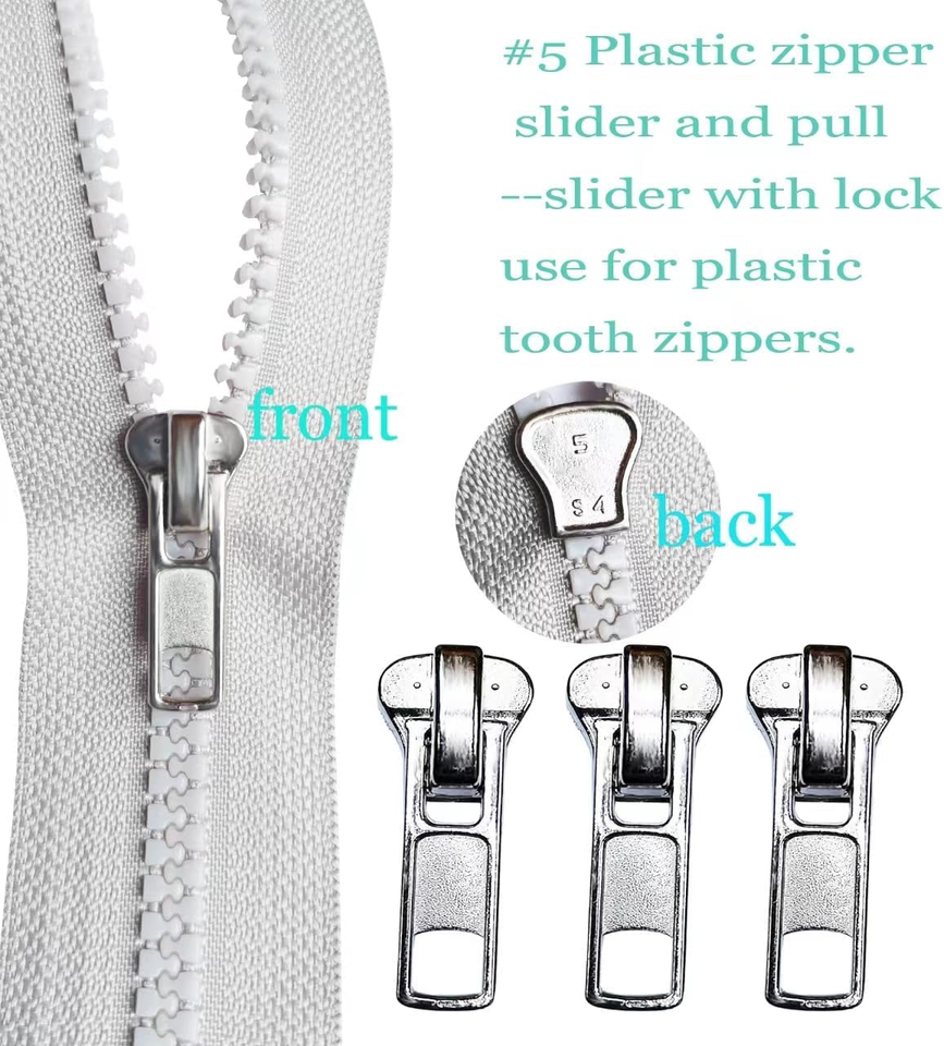 Zipper Repair Kit 39 Pcs, #5 Sliders with Pull, Metal Zippers Retainer ...