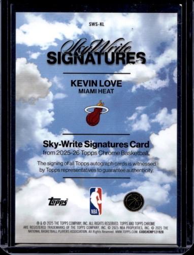 2025-26 Topps Chrome Kevin Love SkyWrite Signatures Blue Refractor Auto ...