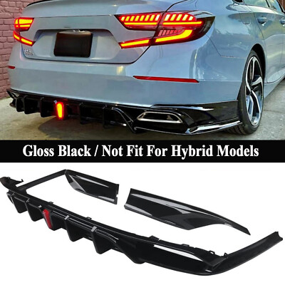 For Honda Accord 2021-2022 Gloss Blk Rear Bumper Diffuser + Apron Spats ...