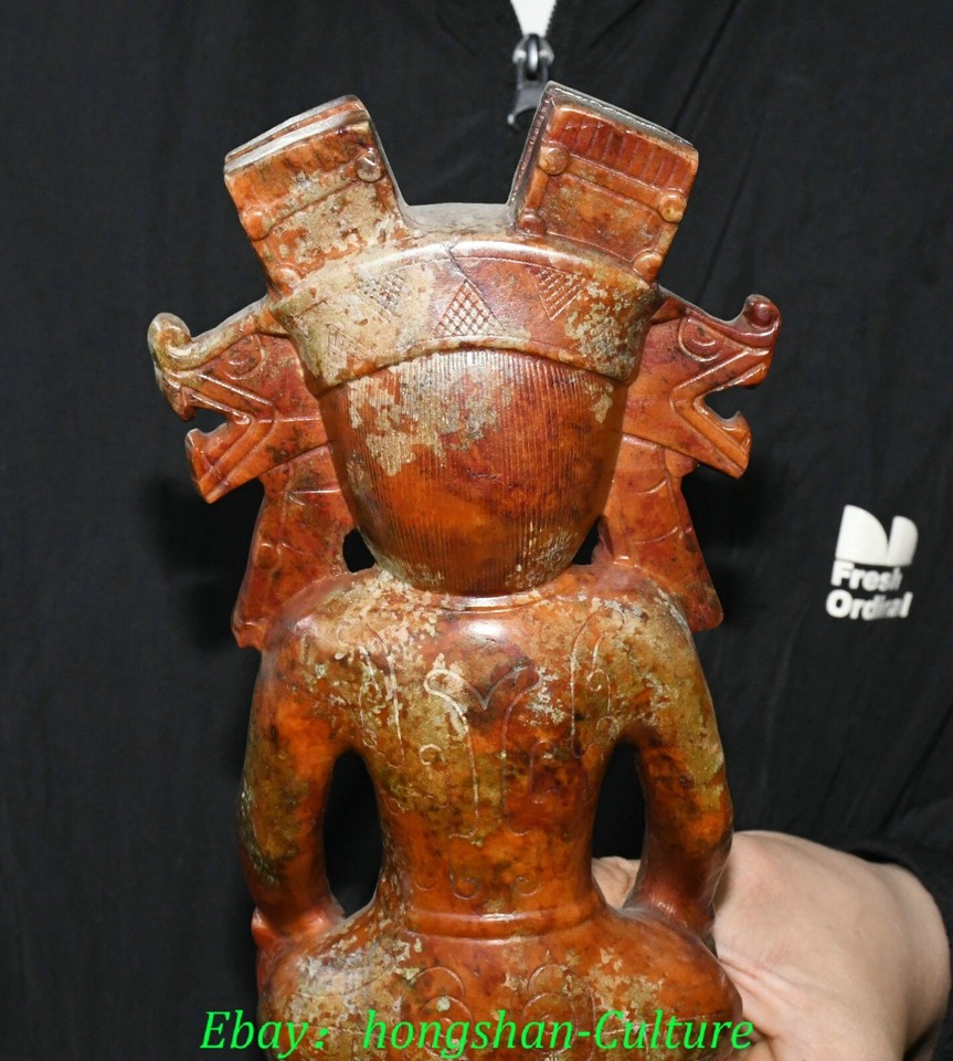 9" Old China Dynasty Natural Xiu Jade Carved Sanxingdui Culture People ...