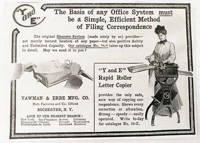 1903 Yawman&Erbe RAPID ROLLER Letter Copier Vtg Shannon Office Systems ...