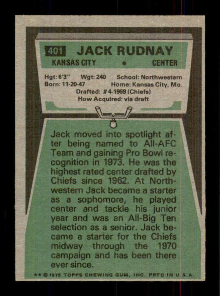 1975 Topps #401 Jack Rudnay EX/EX+ Chiefs 500234 | eBay