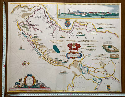 Old Antique poster picture map of New Jersey, New York USA 1674 1600's ...