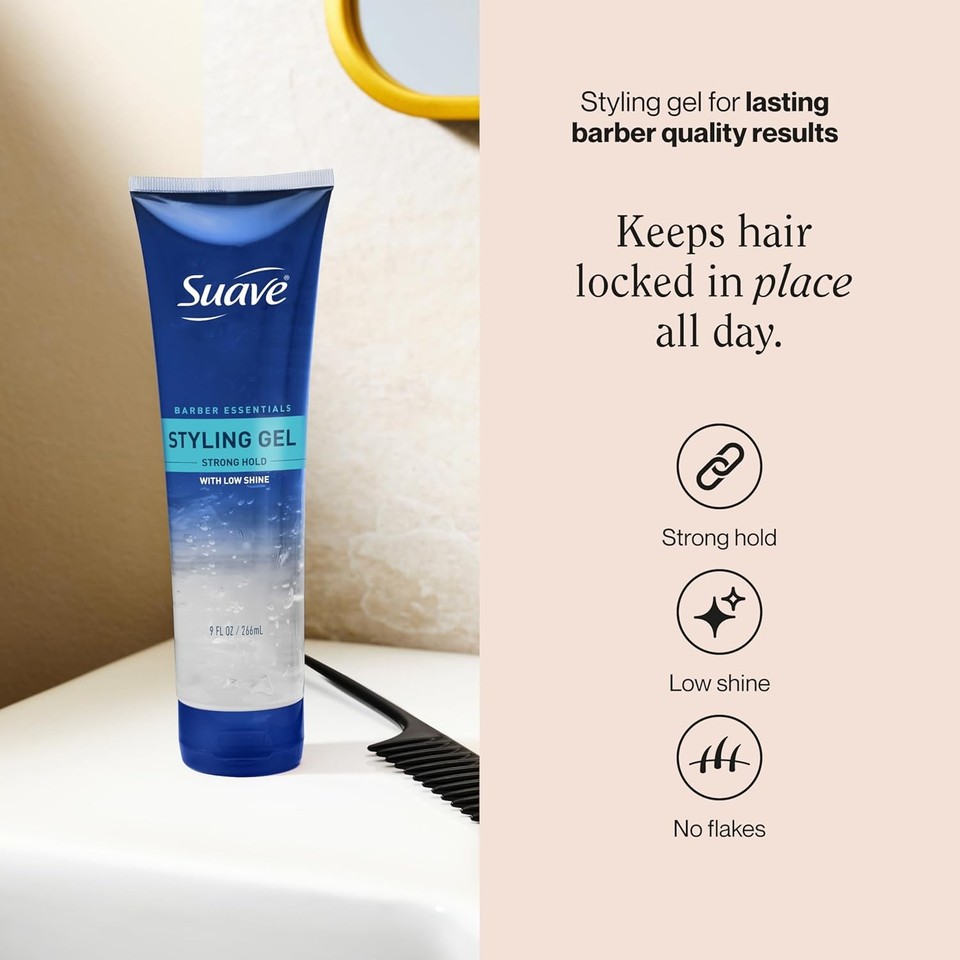 Suave Hair Gel For Men Barber Essentials Styling, Strong Hold and Low ...