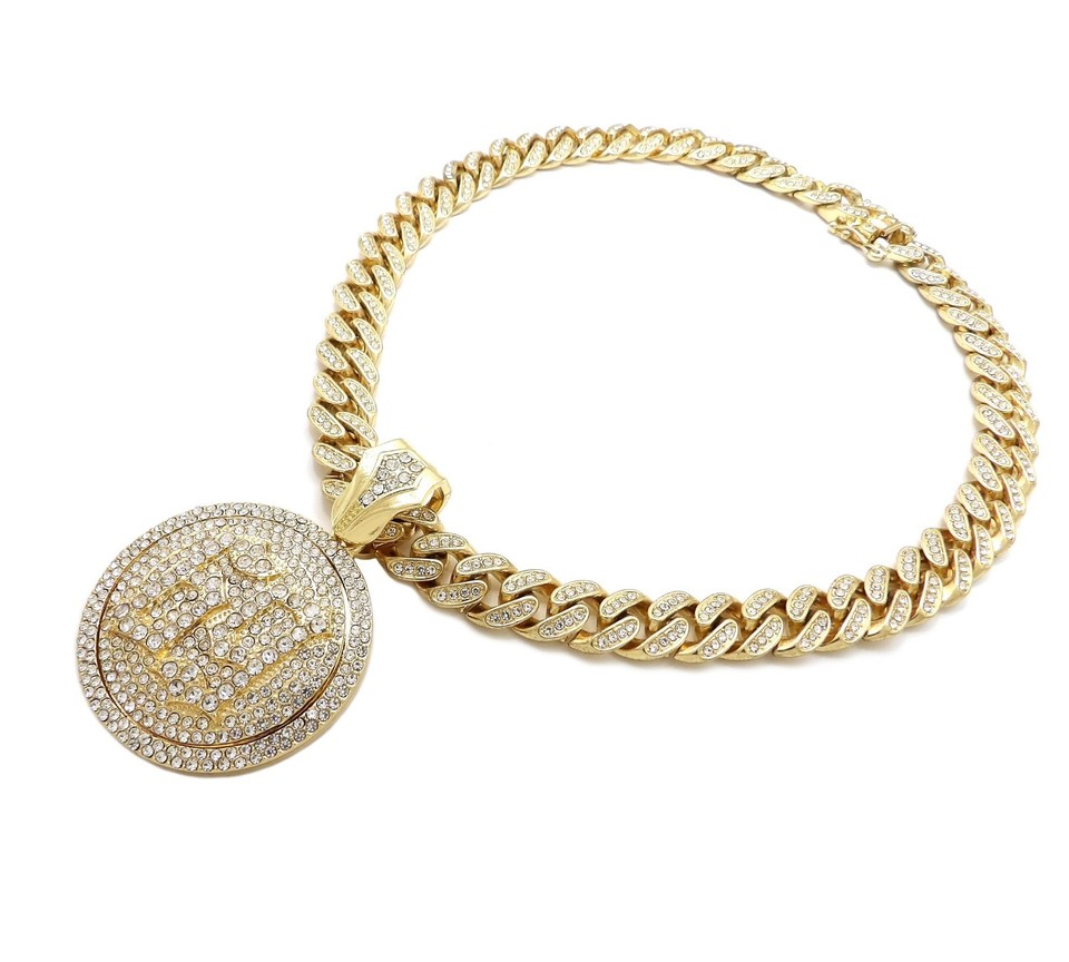 TEKASHI 69 6IX9INE SPINNING PENDANT LAB DIAMOND GOLD CUBAN LINK CHAIN ...