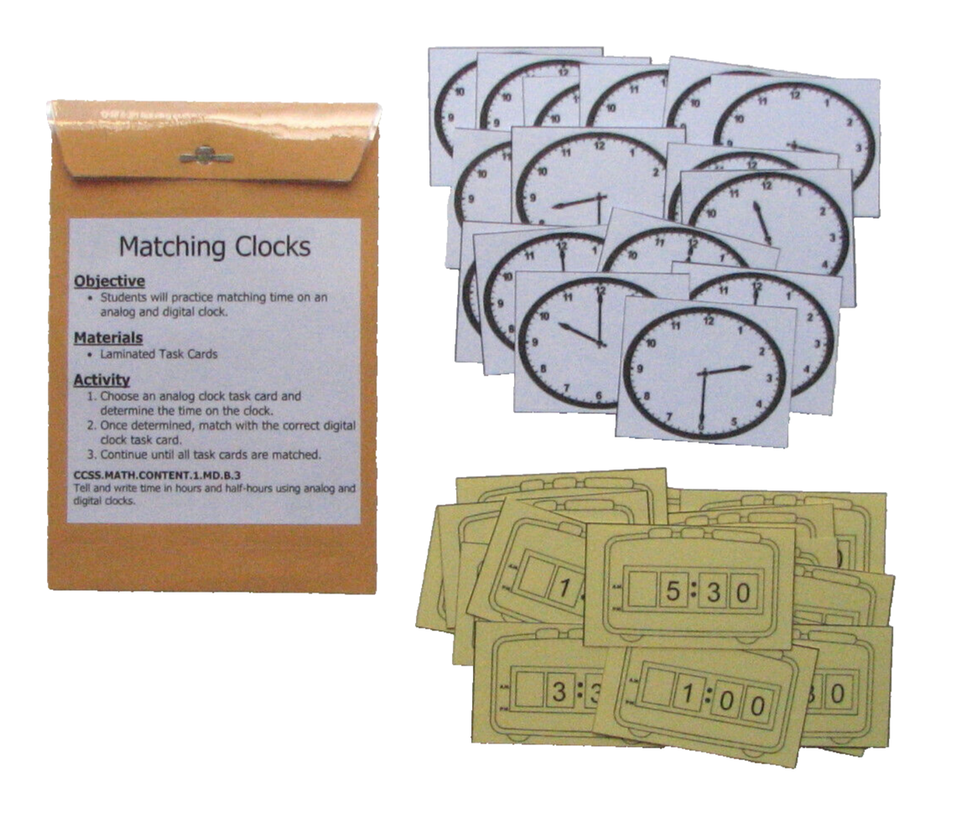 Teacher Made Math Resource Center Game Telling Time Clock Match Hour ...