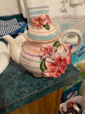 Faith and Home Teapot Floral Bible Verse Pink flowers | eBay