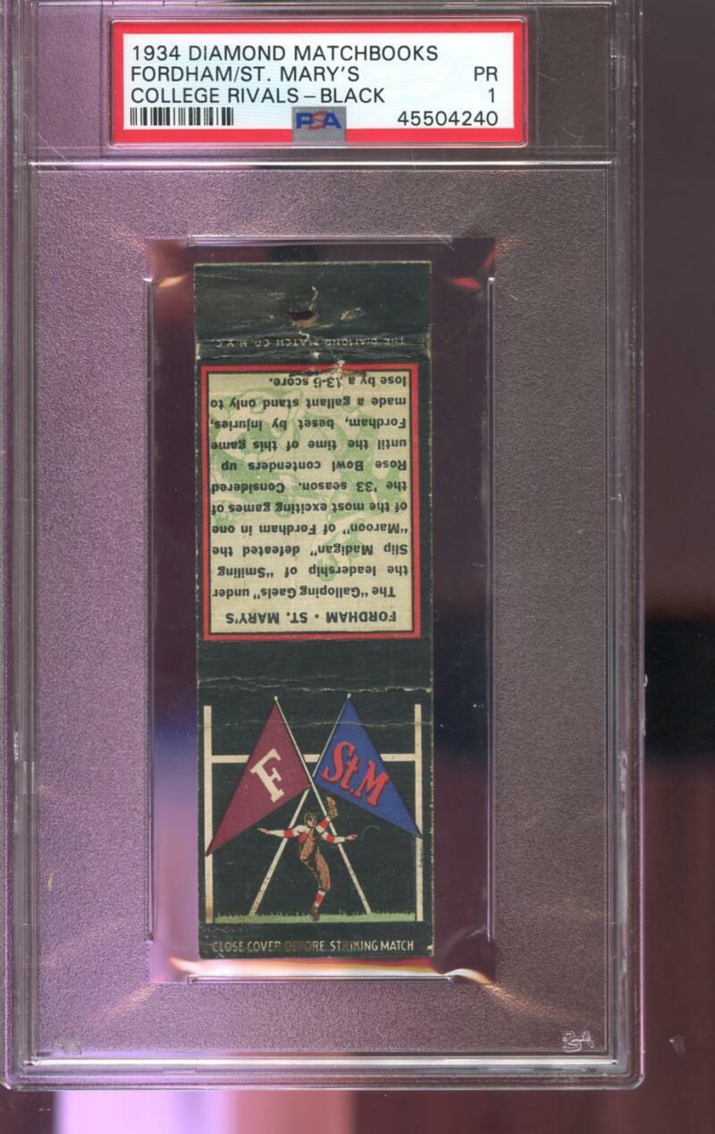 1934 Diamond Matchbooks Match Book College Rival Fordham St. Mary's PSA ...