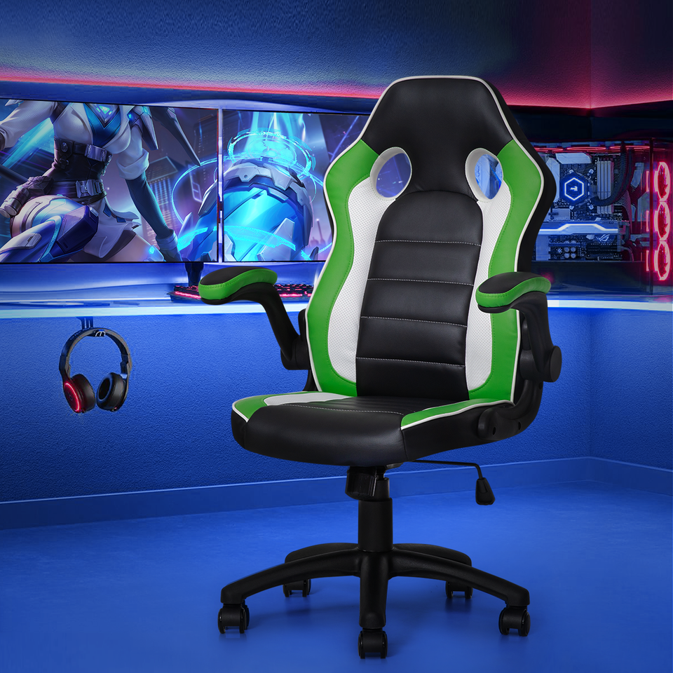 Faux Leather Racer Gaming [CHAIR+PROTECTION FLOOR MAT] Swivel Computer ...