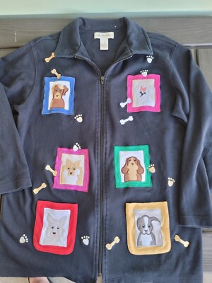 Bechamel Brand Woman's Sz S Black with Dog Breed Patches Jacket zipper ...