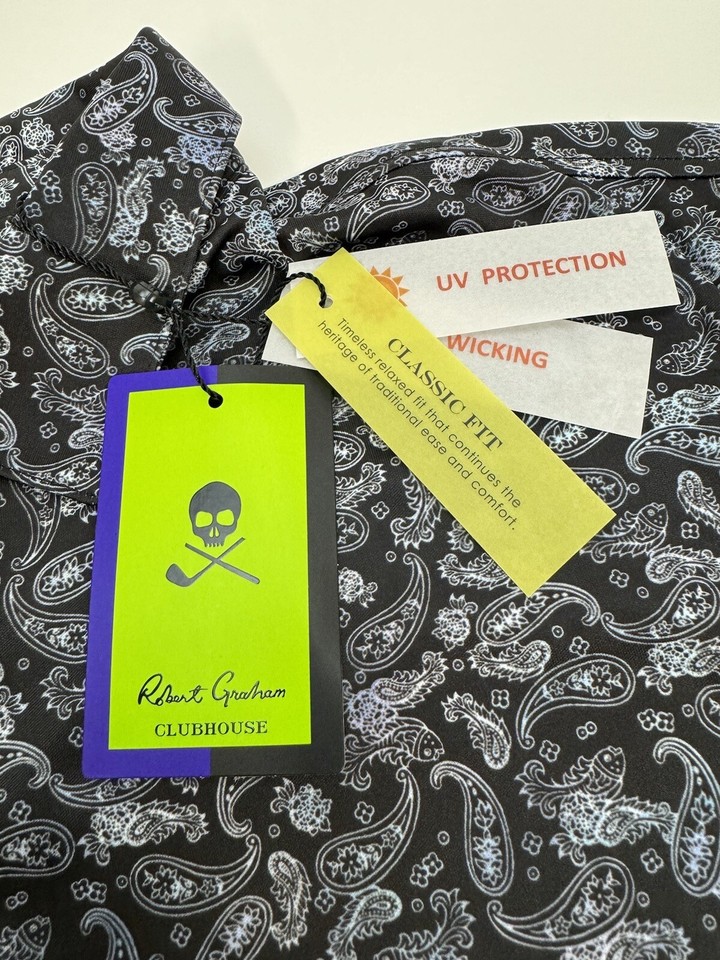 NWT Robert Graham Clubhouse Paisley Performance Golf Polo Shirt MEDIUM ...