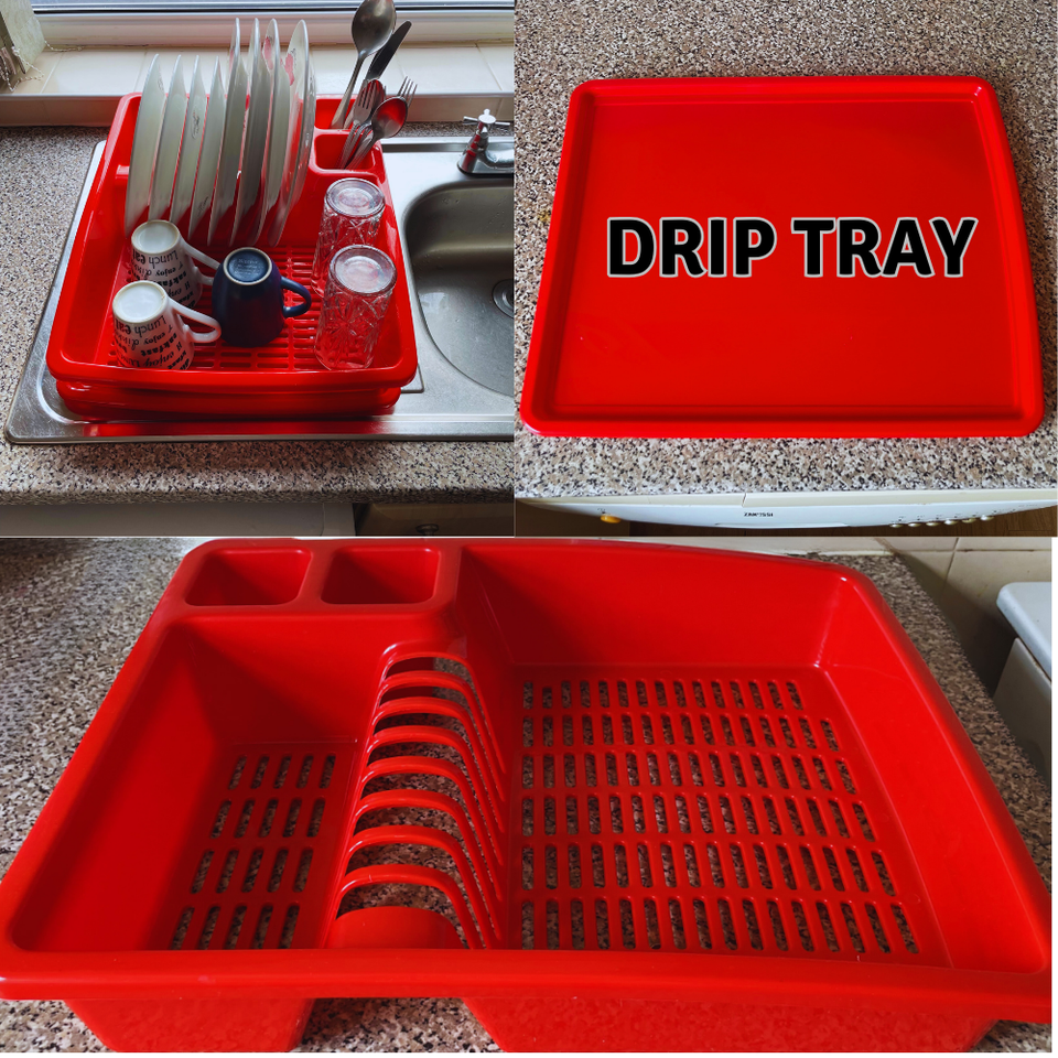 Plastic Dish Drainer Rack with Drip Tray Kitchen Sink Cutlery Plate ...