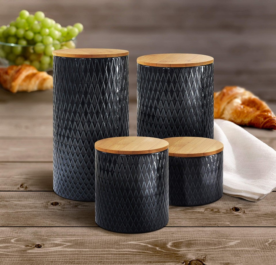 Diamond Embossed Canister Set 4piece Ceramic Jars Chic Design With Lids ...
