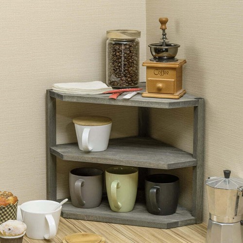 3-Tiered Gray Wood Kitchen Countertop Corner Organizer Shelf, Corner ...