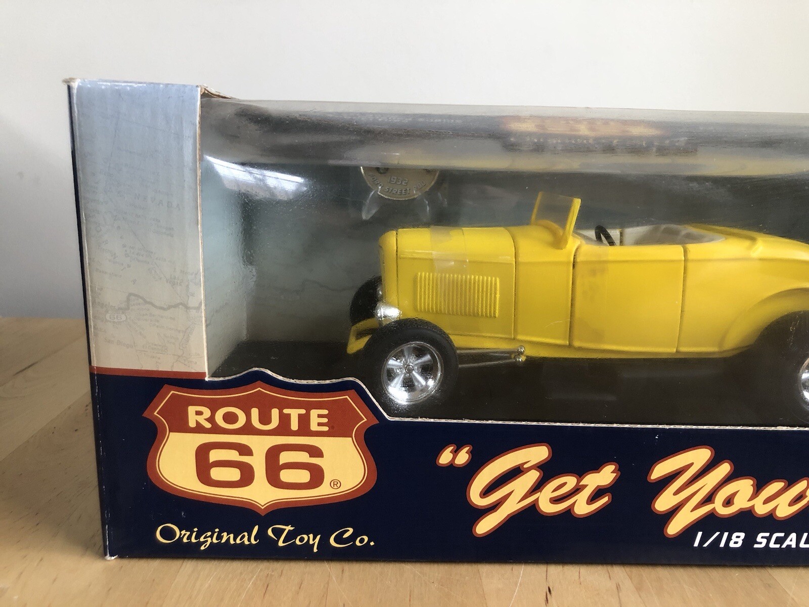 1932 Ford Street Rod Yellow Route 66 1:18 Scale Die Cast Model Toy Car ...