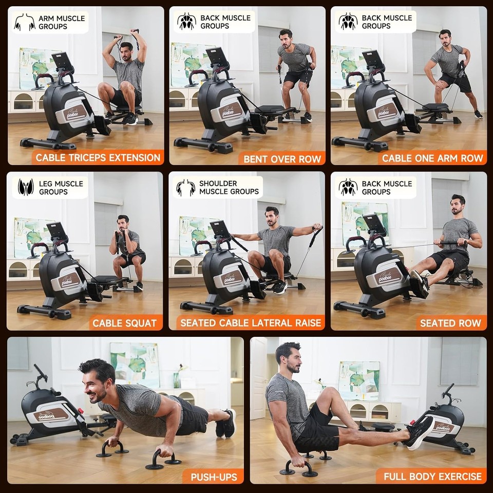 Magnetic Row Rowing Machine Folding Rower Cardio Home Gym Exercise ...