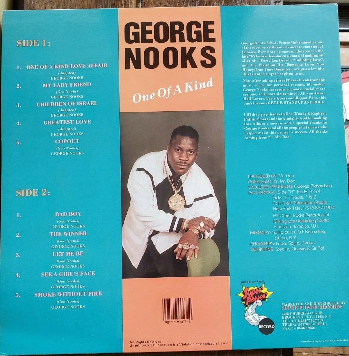 George Nooks ‎– One Of A Kind LP album, 1990 Mr. Doo, Dancehall Reggae ...