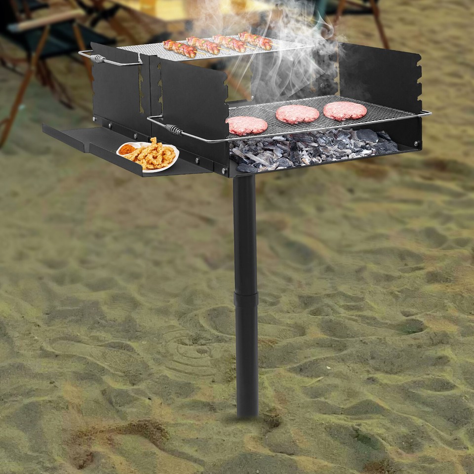 Camping Portable Single Post Grill With Adjustable Outdoor Park ...