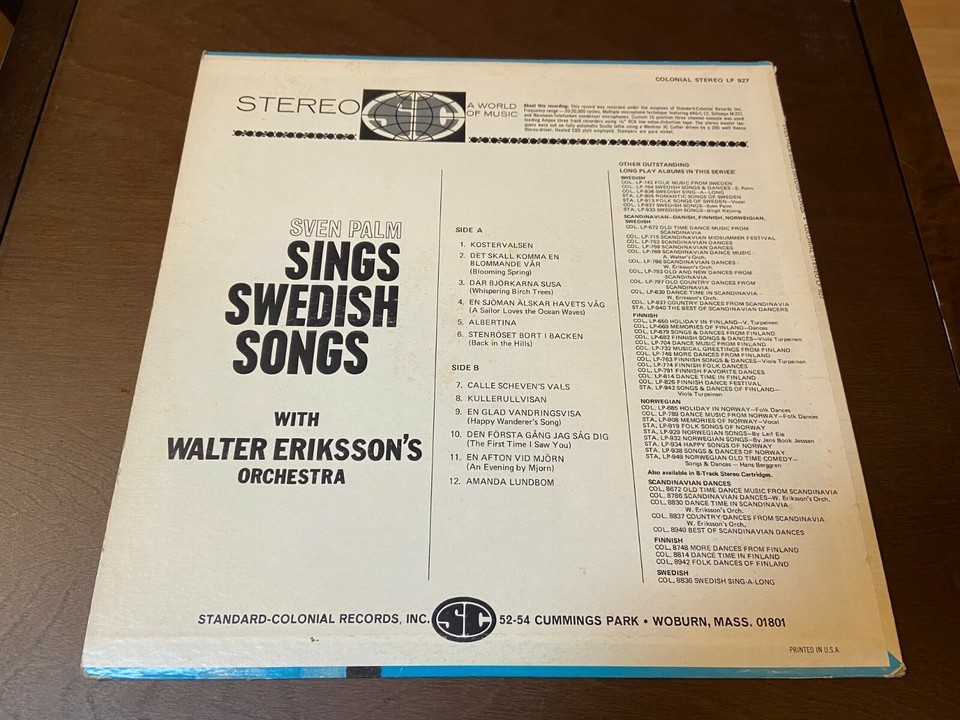 Sven Palm~Sings Swedish Songs~Walter Eriksson's Orchestra~Sweden World ...