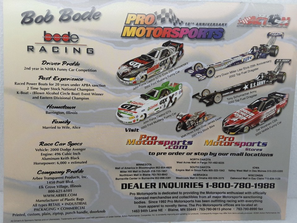 Nhra Hero Card Bob Bode Pro Motorsports Funny Car | eBay