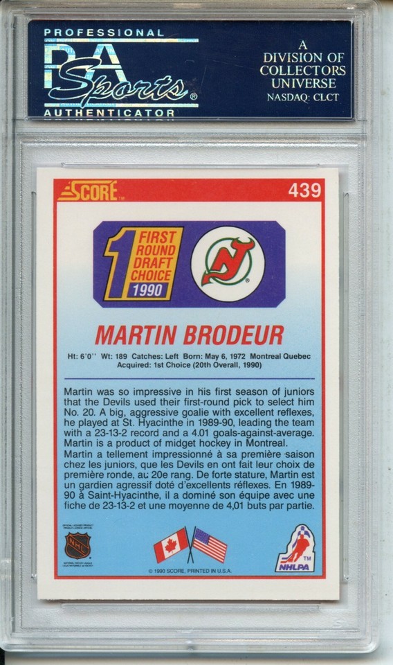 1990 Score Canadian #439 Martin Brodeur Rookie Card PSA 8 Centered ...
