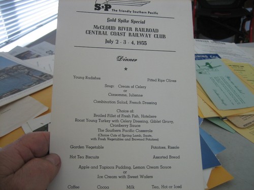 Southern Pacific Dinner Menu for Central Coast McCloud River RR Special ...