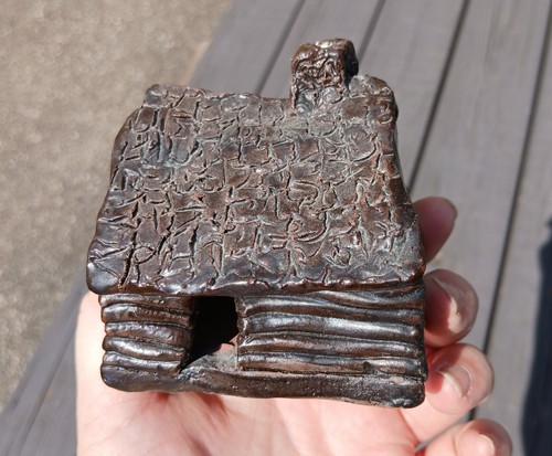 Vintage Folk Art Primitive Log Cabin Red Clay Hand Crafted | eBay