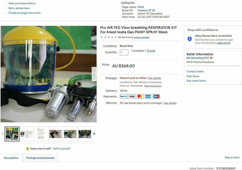 Pro AIR Fed Visor breathing Respirator Constant Flow Gas Paint Spray ...