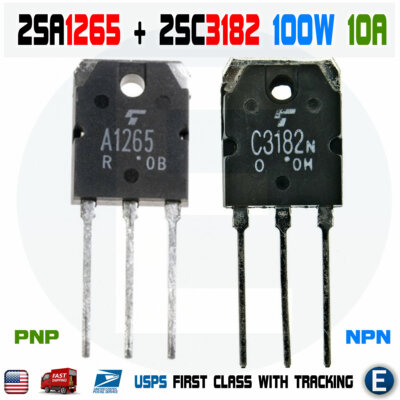 2SA1265N + 2SC3182 Toshiba Transistor PNP NPN 140V 10A 100W A1265N ...