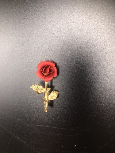 Vintage Red Rose Pin Brooch with Gold Tone Stem Metal Floral | eBay