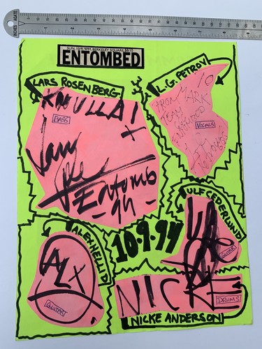 Entombed Full Band Autographs From 10/9/1994 Swedish Death Metal Band ...
