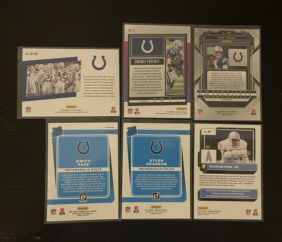 Indianapolis Colts Panini NFL Football Rookies, Inserts and Parallels 6 ...