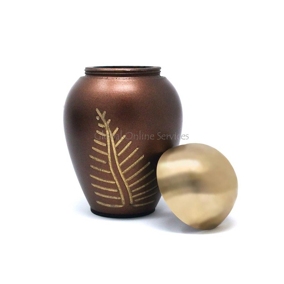 Small Bronze Leaf Imprint Brass Funeral Keepsake Urn, Mini Memorials ...