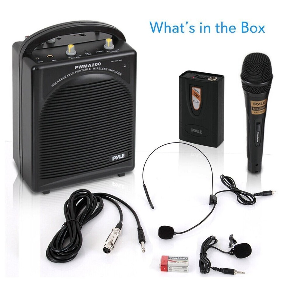 Pyle Pro Audio Rechargeable PA System Passive Wireless AUX & Wired Mic ...