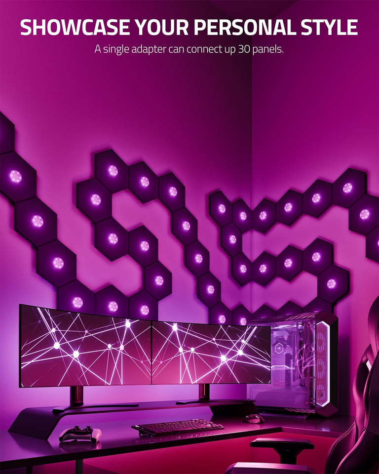 RGB Hexagon Soundproof Wall Panels with LED Lights Music Sync Acoustic ...