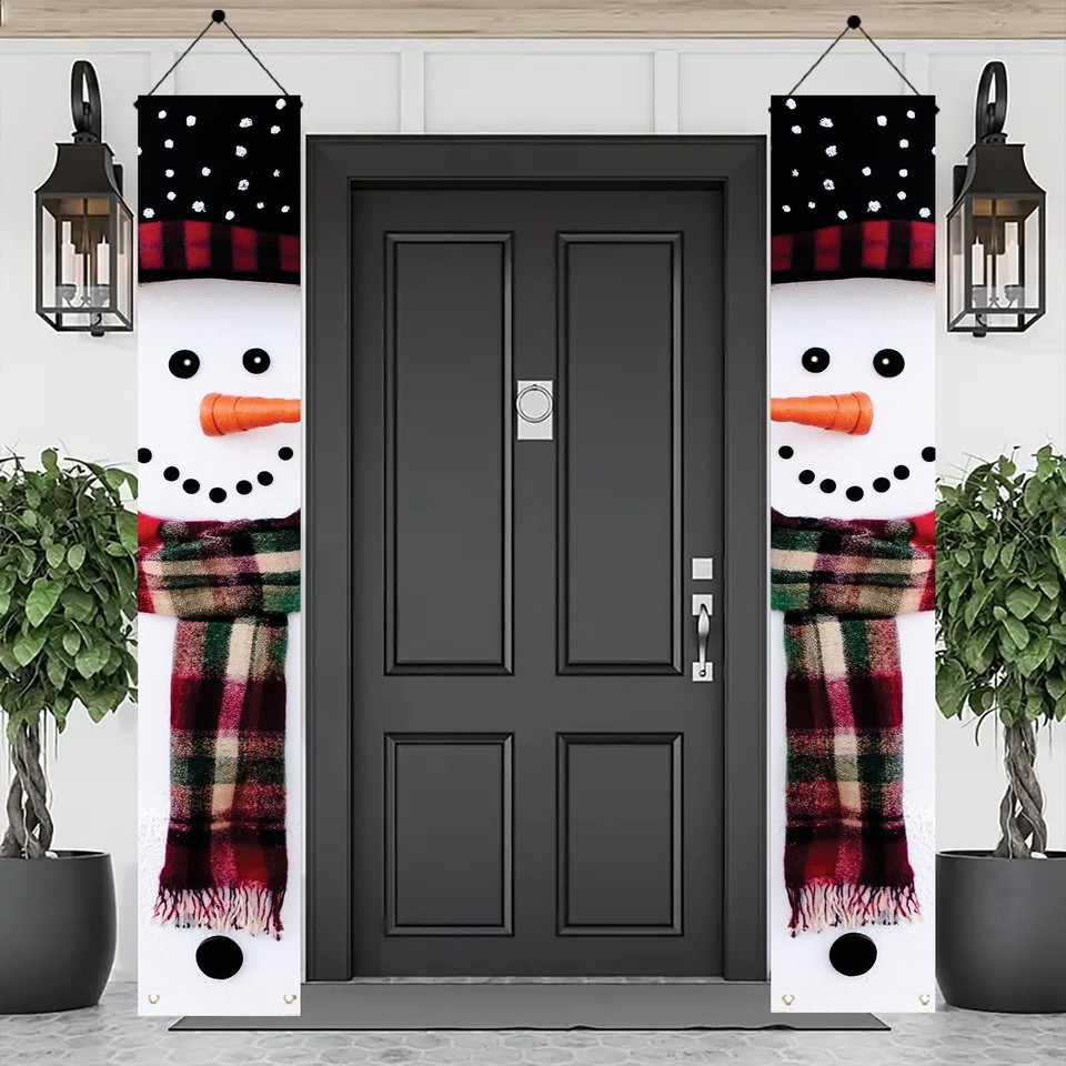 2PCS Snowman Porch Banners 71 x 12 Inch Christmas Door Decorations with ...